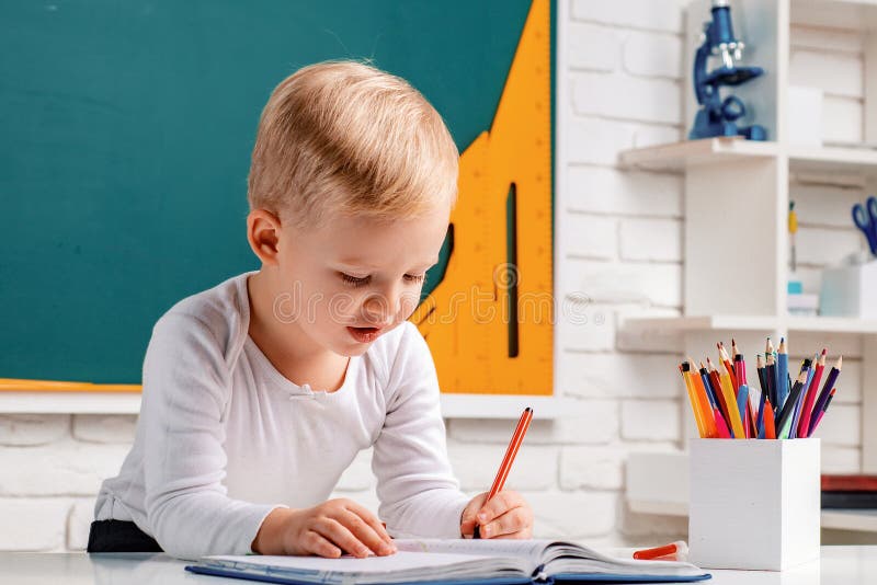 Kid Gets Ready for School. Cute Little Preschool Kid Boy with Teacher ...