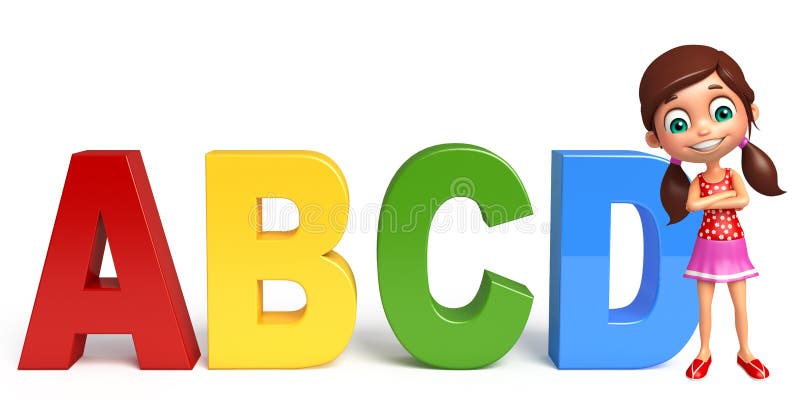 Kid girl with ABCD sign stock illustration. Illustration of girl - 77516289