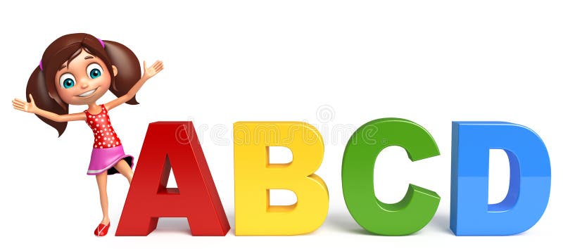 Kid girl with ABCD sign stock illustration. Illustration of study ...