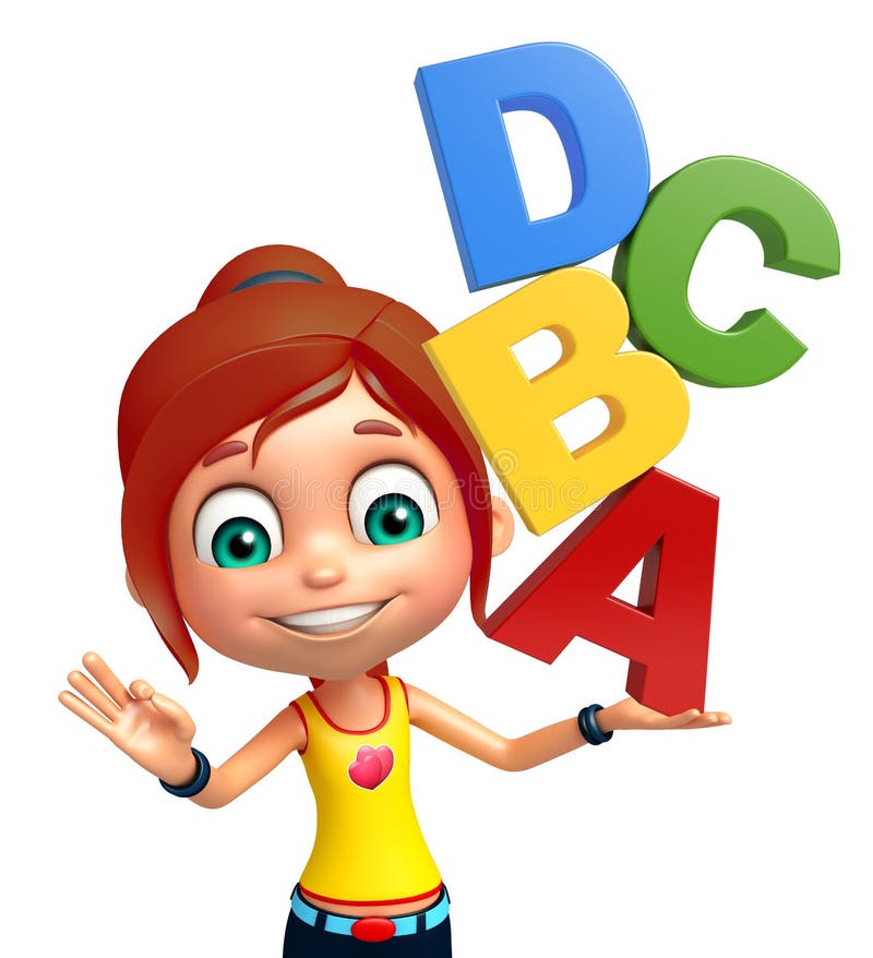Kid girl with ABCD sign stock illustration. Illustration of activity ...
