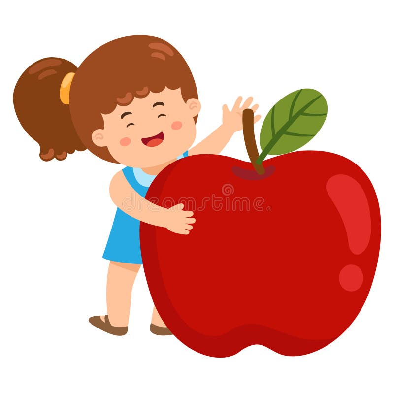 Kid girl with apple stock vector. Illustration of fresh - 385098726