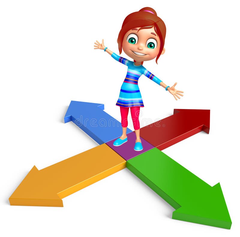 Kid girl with Arrow sign stock illustration. Illustration of study ...