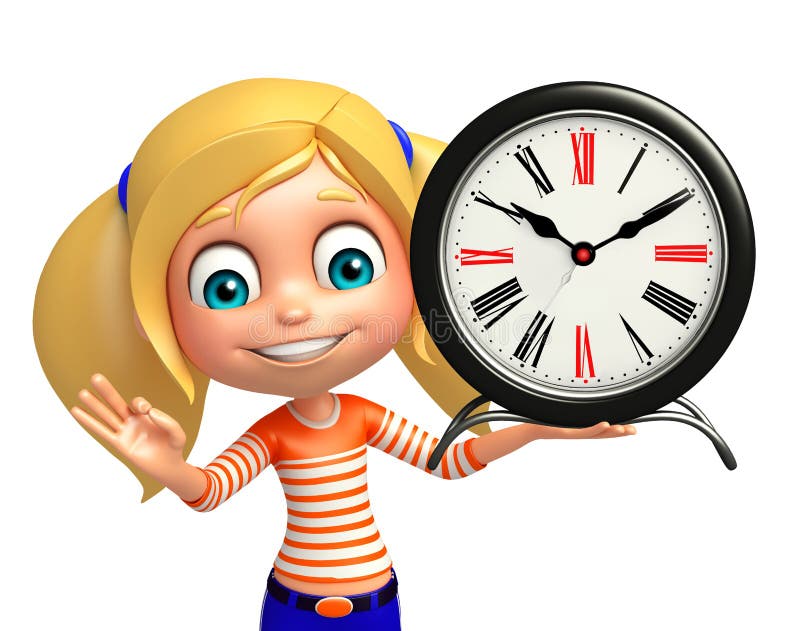 Kid girl with Clock stock illustration. Illustration of cute - 77519076