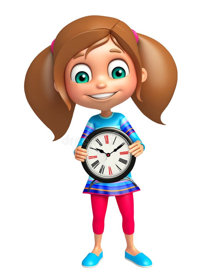 Kid girl with Clock stock illustration. Illustration of activity - 77512887