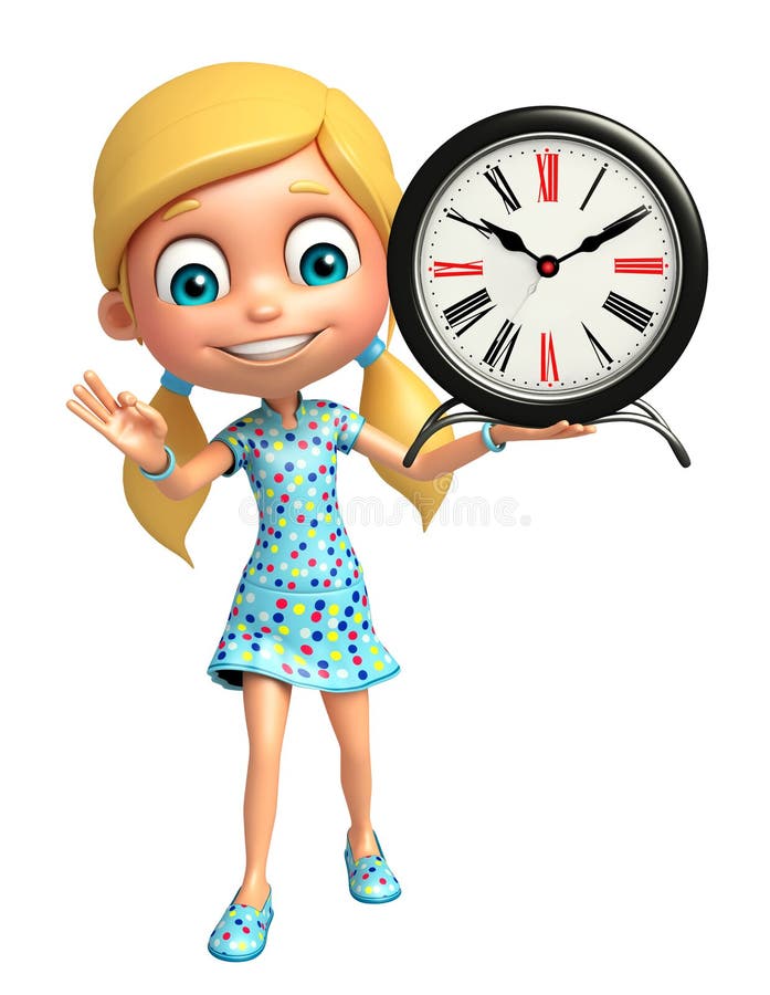 Kid Girl and Kid Boy with Clock Stock Illustration - Illustration of ...