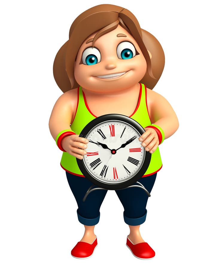 Kid girl with Clock stock illustration. Illustration of clipart - 77530019