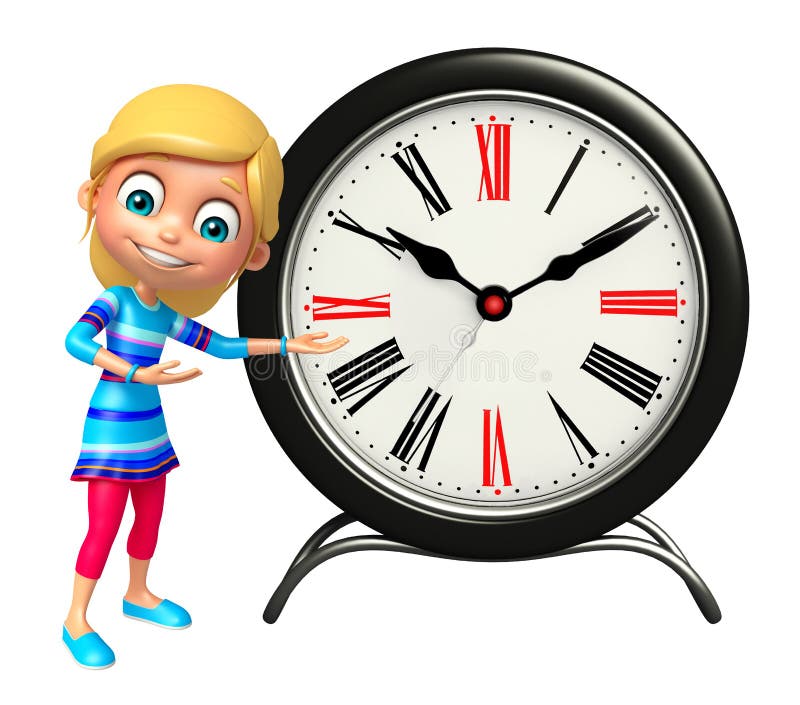 Kid girl with Clock stock illustration. Illustration of playful - 77522510