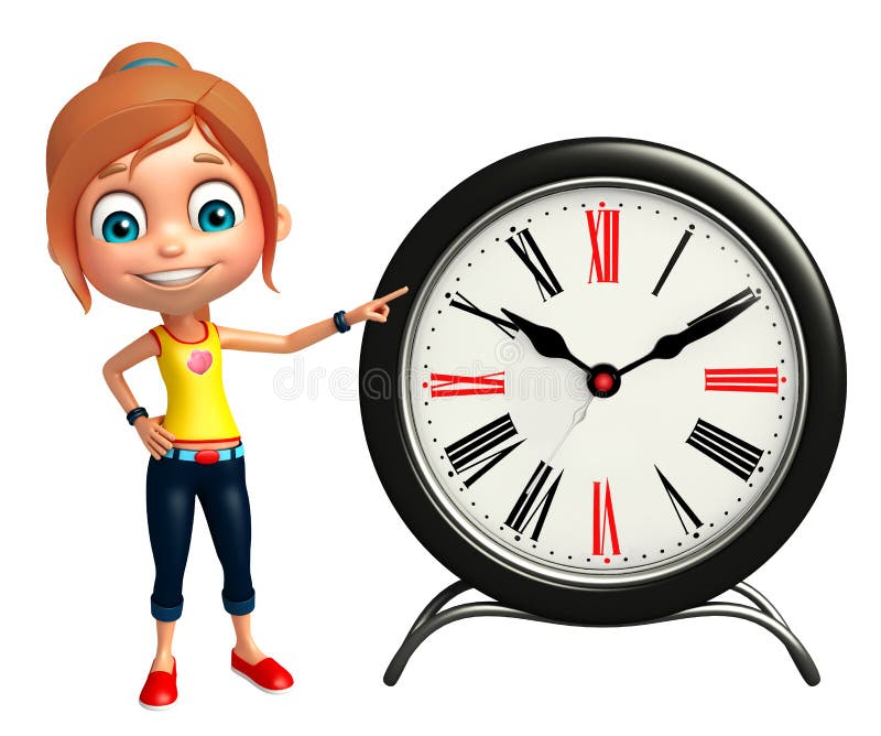 Kid girl with Clock stock illustration. Illustration of clock - 77520004