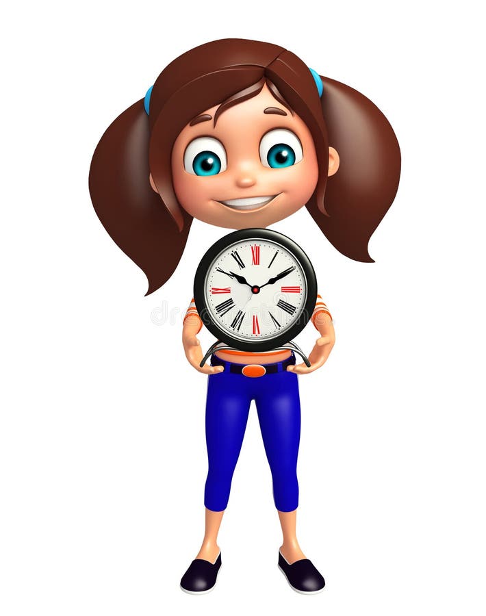 Kid girl with Clock stock illustration. Illustration of preschooler ...
