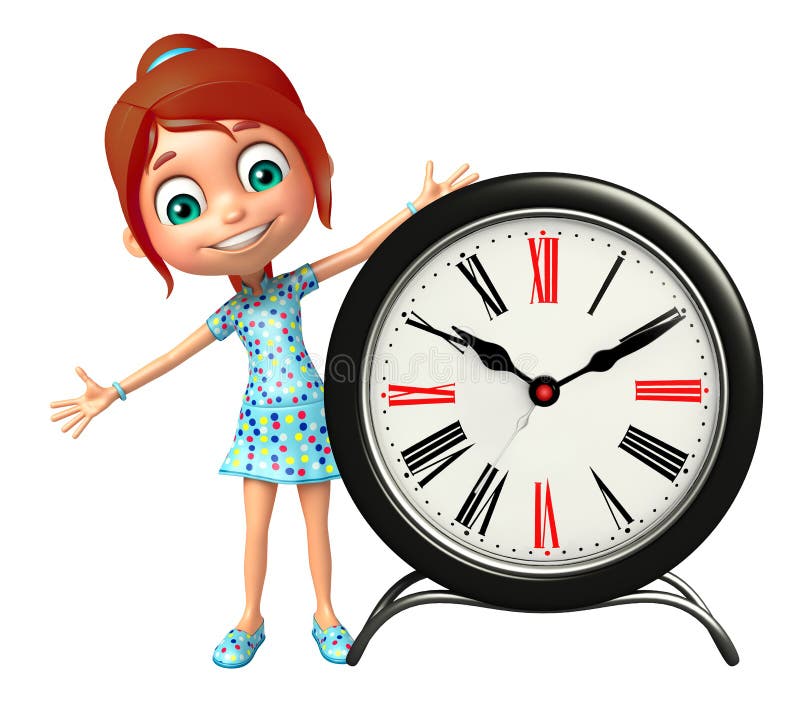 Kid girl with Clock stock illustration. Illustration of young - 77536026