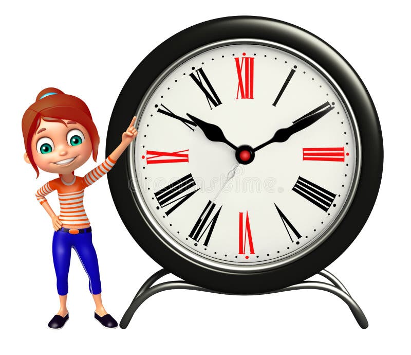 Kid girl with Clock stock illustration. Illustration of preschooler ...