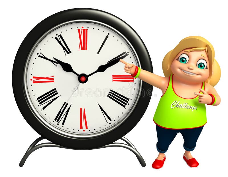 Kid girl with clock stock illustration. Illustration of cheerful - 77565322