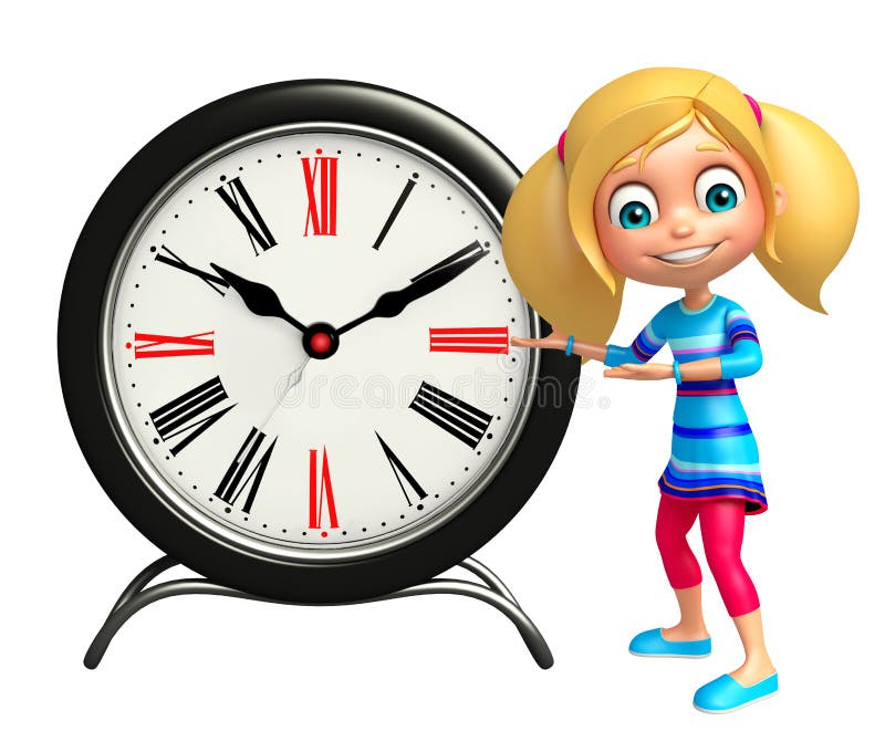 Kid girl with Clock stock illustration. Illustration of playful - 77522510