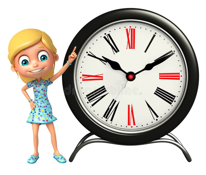 Kid girl with Clock stock illustration. Illustration of clipart - 77530019