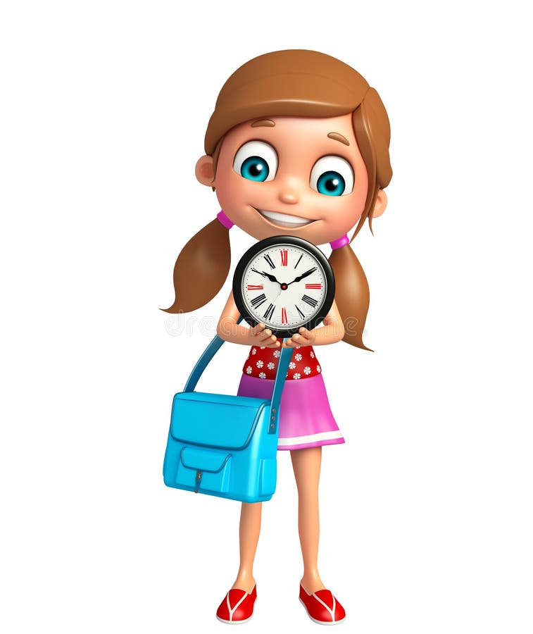 Kid Girl Clock Schoolbag Stock Illustrations – 15 Kid Girl Clock ...