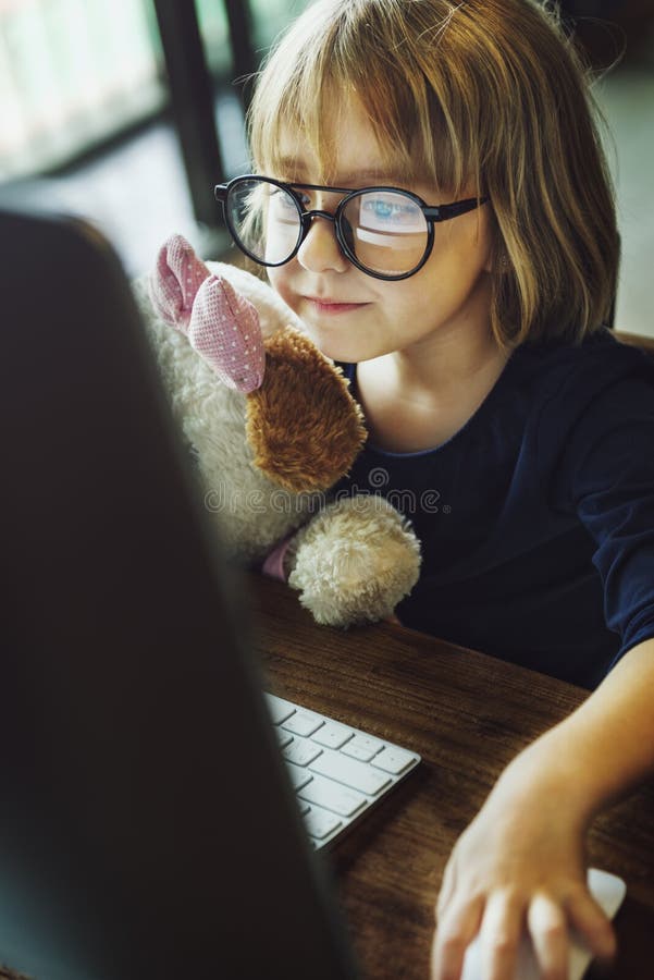 Kid Girl Computer Relax Leisure Concept Stock Image - Image of hobby ...