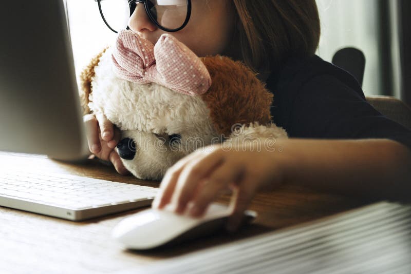 Kid Girl Computer Relax Leisure Concept Stock Photo - Image of cheerful ...