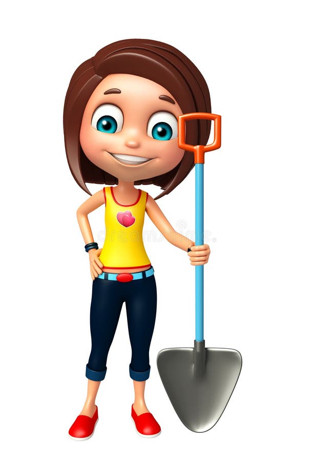 Kid Girl with Digging Shovel Stock Illustration - Illustration of girl ...