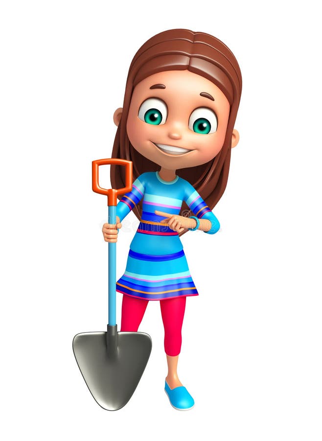 Kid Girl with Digging Shovel Stock Illustration - Illustration of happy ...