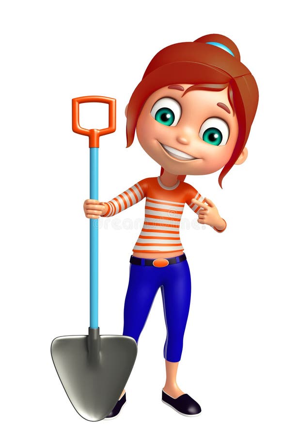 Kid Girl with Digging Shovel Stock Illustration - Illustration of happy ...