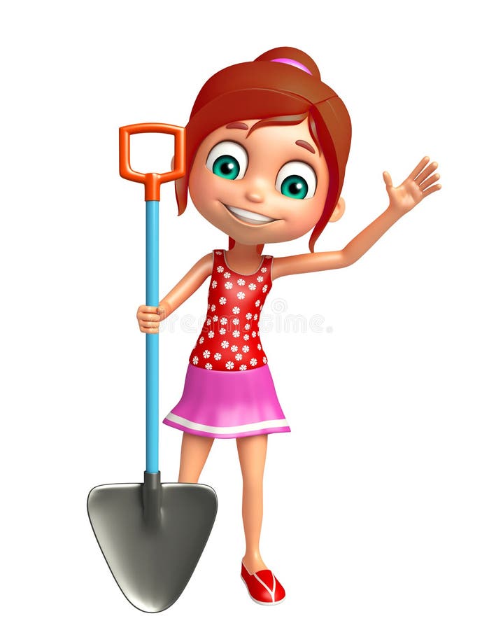 Kid Girl with Digging Shovel Stock Illustration - Illustration of ...