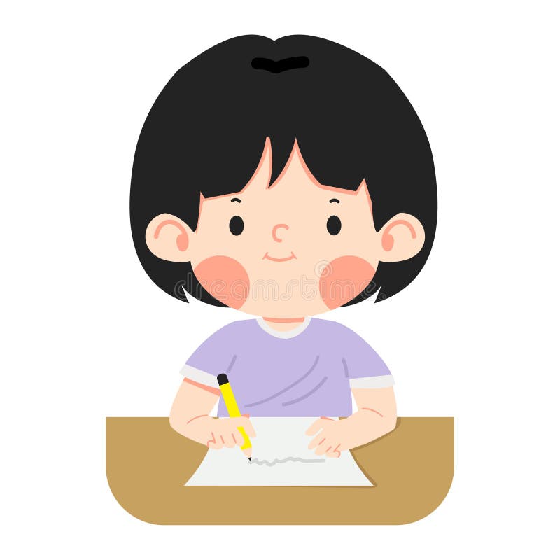 Kid Girl Doing Homework Writing Stock Vector - Illustration of reading ...