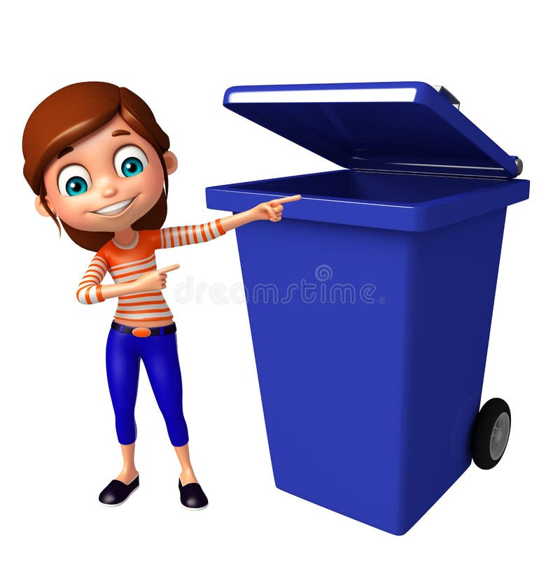 Kid girl with Dust bin stock illustration. Illustration of clipart ...