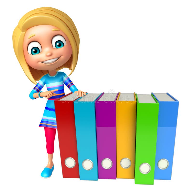 Kid girl with Files stock illustration. Illustration of preschooler ...