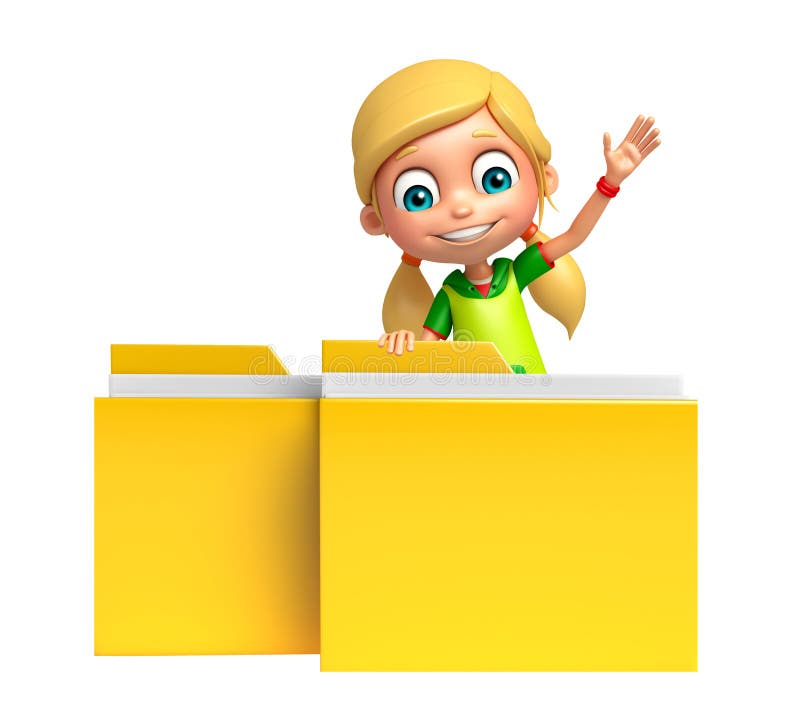 Kid girl with Folder stock illustration. Illustration of cheerful ...