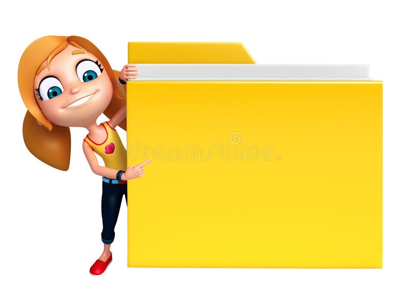 Kid girl with Folder stock illustration. Illustration of preschooler ...