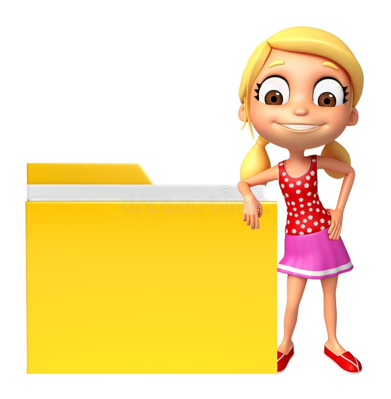 Kid girl with Folder stock illustration. Illustration of playful - 77576478