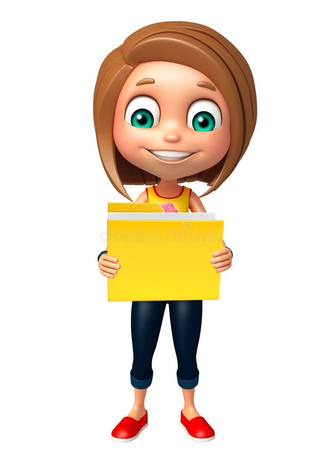 Kid girl with Folder stock illustration. Illustration of character ...