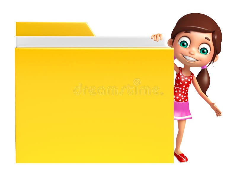 Kid girl with Folder stock illustration. Illustration of preschooler ...