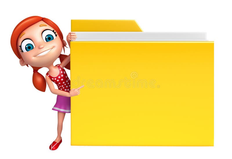 Kid girl with Folder stock illustration. Illustration of study - 77524523