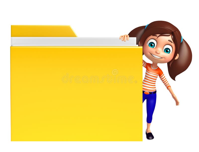 Kid girl with Folder stock illustration. Illustration of cheerful ...