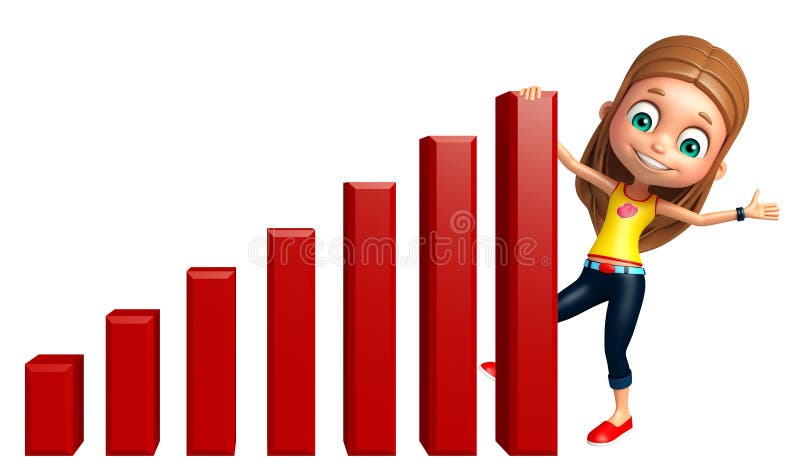 Kid girl with Graph stock illustration. Illustration of happy - 77534058