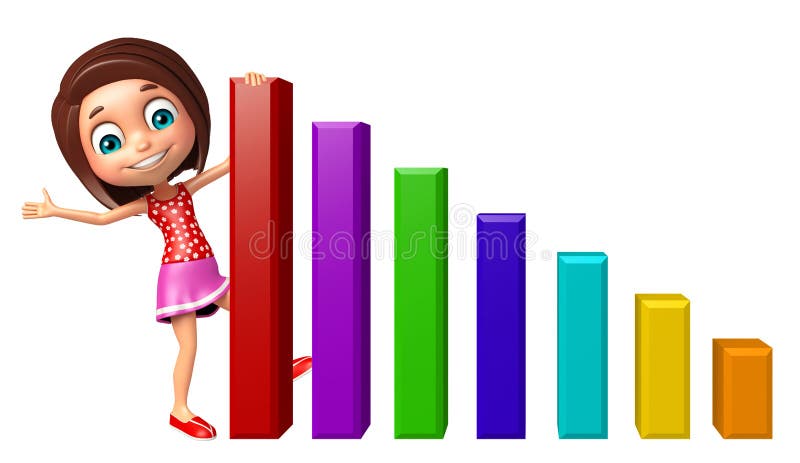 Kid girl with Graph stock illustration. Illustration of education ...