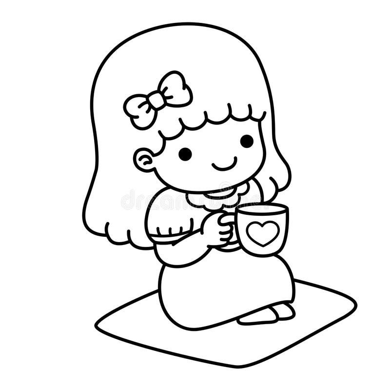 Kid Girl Having Coffee Vector Stock Vector - Illustration of education ...