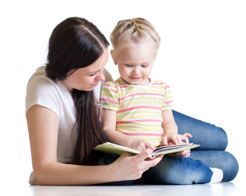 Kid Girl and Her Mom Read a Book Stock Image - Image of interested ...