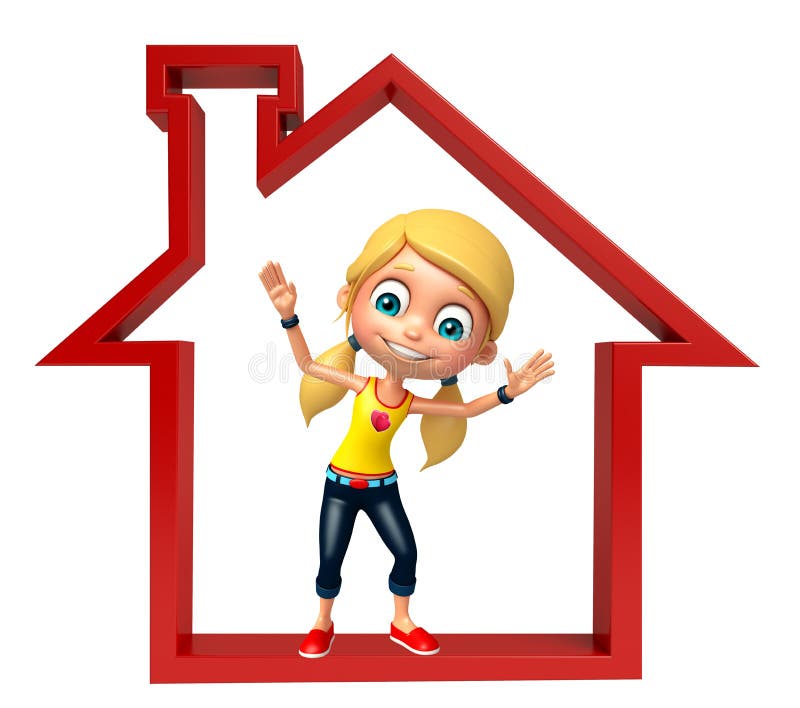 Kid girl with Home sign stock illustration. Illustration of activity ...