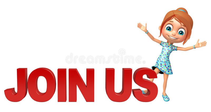 Kid girl with Join us sign stock illustration. Illustration of grade ...