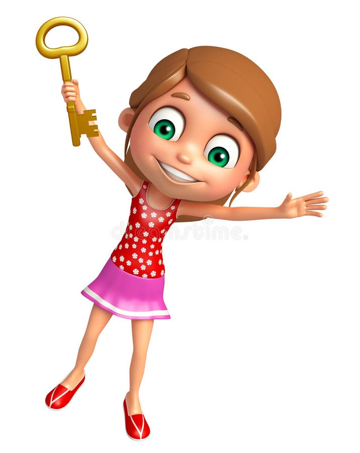 Kid girl with; Key; stock illustration. Illustration of education ...