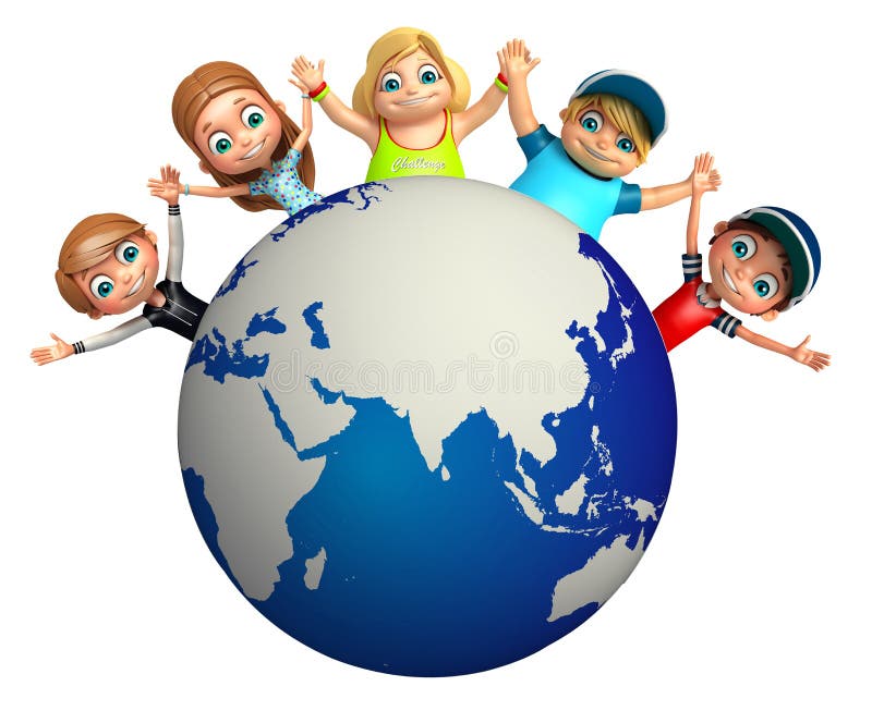 Kid Girl and Kid Boy with Earth Stock Illustration - Illustration of ...