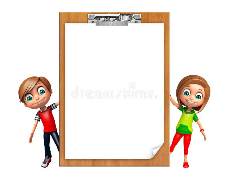 Kid Girl and Kid Boy with Exam Pad Stock Illustration - Illustration of ...