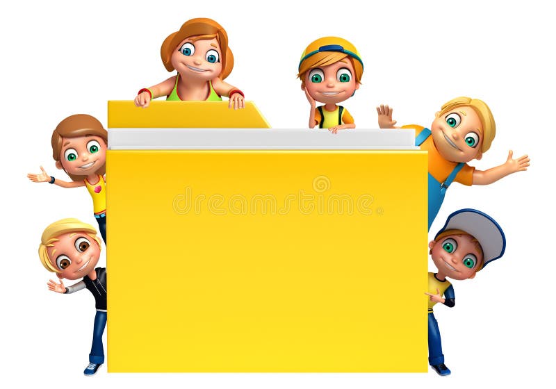 Kid Girl and Kid Boy with Folder Stock Illustration - Illustration of ...