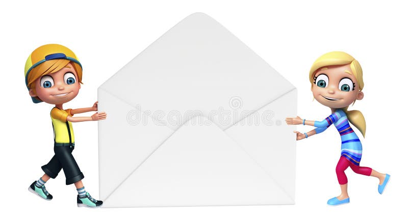 Kid Girl and Kid Boy with Mail Stock Illustration - Illustration of ...