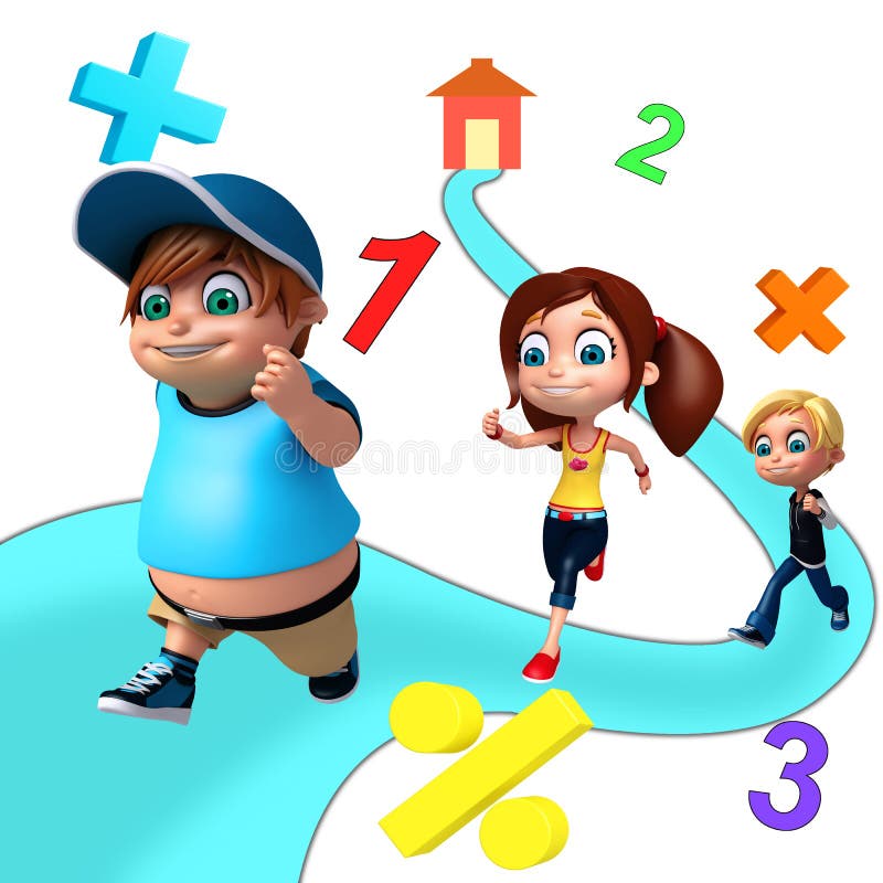 Kid Girl and Kid Boy with Math Sign Stock Illustration - Illustration ...