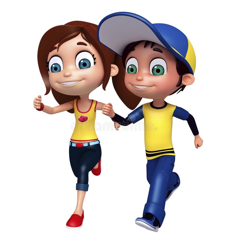 Kid Girl and Kid Boy with Running Pose Stock Illustration ...