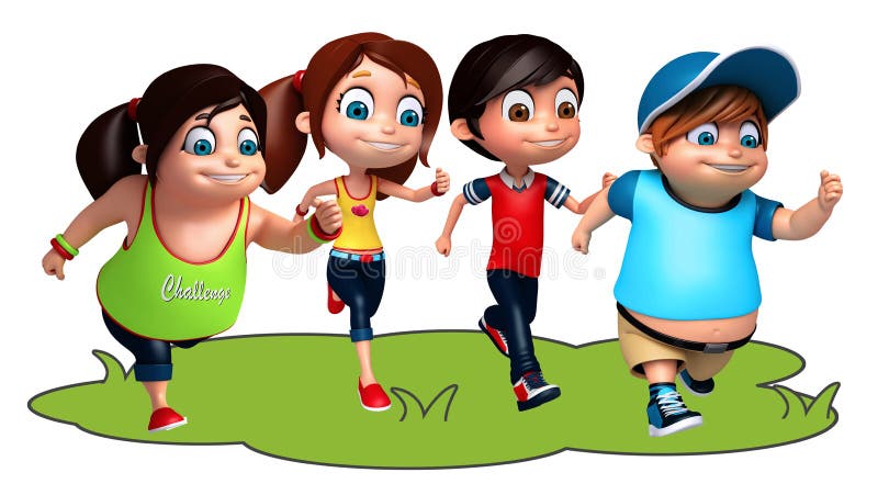 Kid Girl and Kid Boy with Running Pose Stock Illustration ...