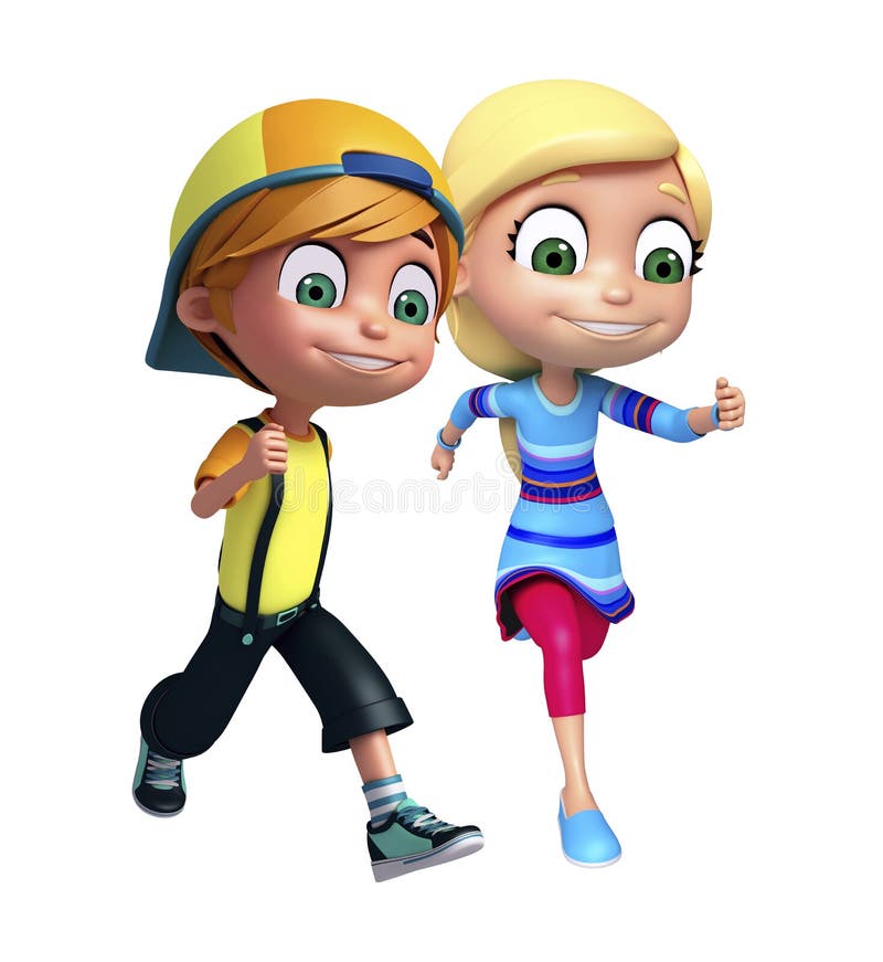 Kid Girl and Kid Boy with Running Pose Stock Illustration ...
